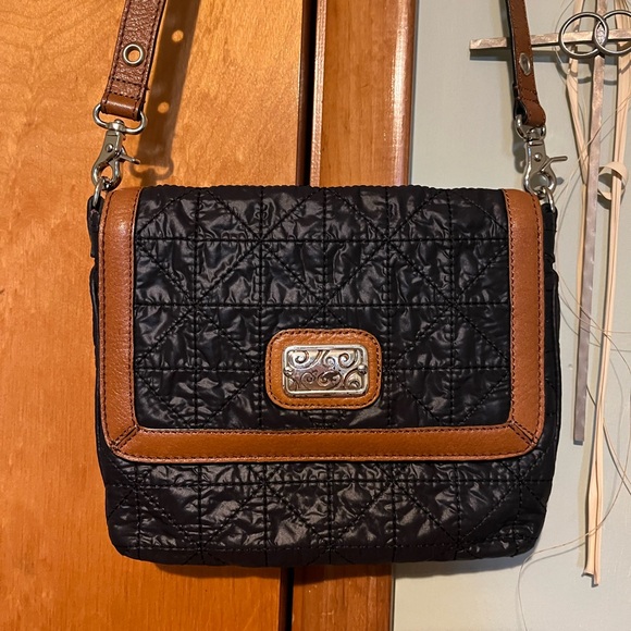 Brighton | Bags | Brighton Black Quilted Fabric Brown Leather Trimmed ...